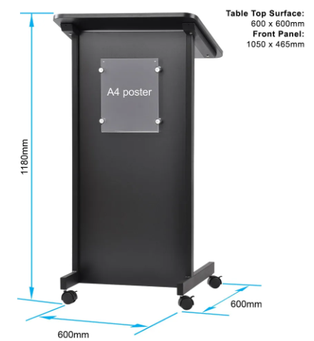 Lectern with Wheels with A4 Brand Holder