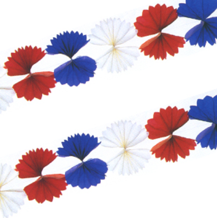 Garland Fan Tissue Red White Blue - 10ft